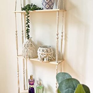 M MANUAL Macrame Wall Hanging Shelf - 3 Tier Wall Shelves Boho Wall Decor Storage Shelf Plant Shelf Bookshelf for Bathroom Bedroom Living Room Handmade Boho Home Decor