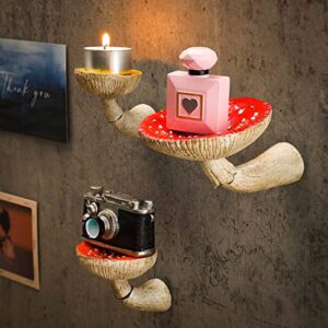 Mushroom Hanging Shelves Cute Mushroom Wall Floating Shelf Whimsical Mushroom Room Decor Wall Mounted Mushroom Hanging Shelves for Bedroom Living Room Bathroom Kitchen (3 Pcs, Mixed Sizes)