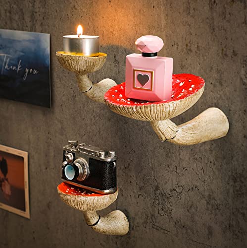 Mushroom Hanging Shelves Cute Mushroom Wall Floating Shelf Whimsical Mushroom Room Decor Wall Mounted Mushroom Hanging Shelves for Bedroom Living Room Bathroom Kitchen (3 Pcs, Mixed Sizes)