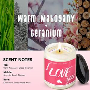 I Love You Candle Gifts | Warm Mahogany | Earthy Wood | Geranium Scented Soy Wax Candle Romantic Valentines Day Gifts for her/him/mom