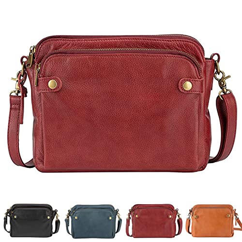 Crossbody Leather Shoulder Bags and Clutches, 3 Layer Crossbody Leather Shoulder Bags and Clutches (Red)