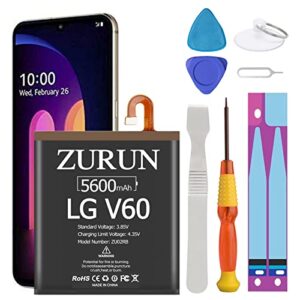 lg v60 thinq battery zurun 5600mah li-polymer battery replacement for lg v60 thinq 5g bl-t46 lm-v600tm t-mobile/sprint/u.s. cellular with screwdriver tool kit