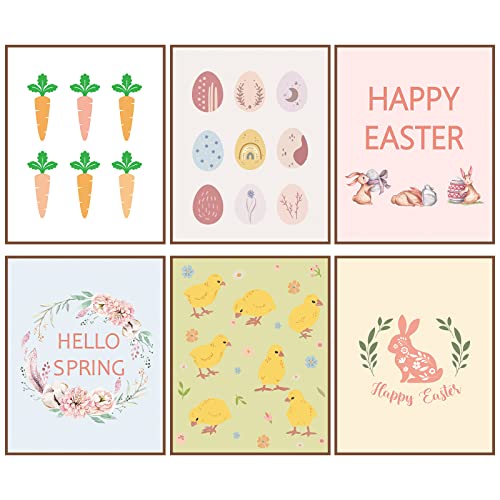 Geyee 6 Pcs Easter Boho Wall Art Bunny Wall Decor 8 x 10 In Canvas Pastel Aesthetic Wall Decor Unframed Bedroom Decor Pictures for Wall Holiday Poster Prints for Living Room (carrot)