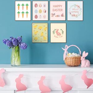 Geyee 6 Pcs Easter Boho Wall Art Bunny Wall Decor 8 x 10 In Canvas Pastel Aesthetic Wall Decor Unframed Bedroom Decor Pictures for Wall Holiday Poster Prints for Living Room (carrot)