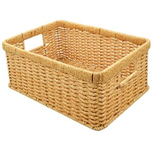 ounona wicker baskets for shelves toilet paper basket rectangular rattan baskets with built-in handles hand-woven water hyacinth storage baskets – khaki