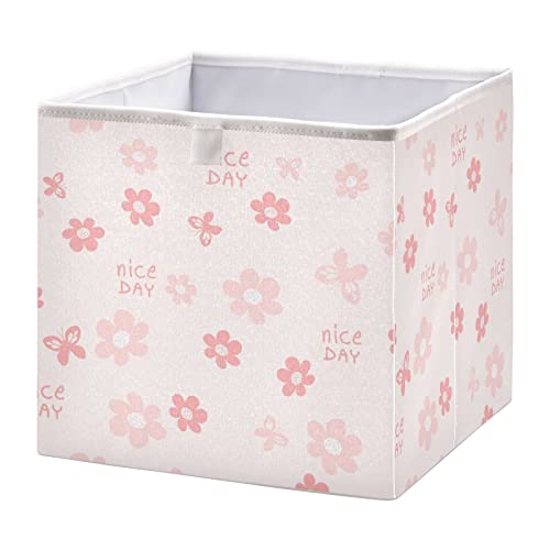 Kigai Pink Butterfly Daisy Storage Baskets, 16x11x7 in Collapsible Fabric Storage Bins Organizer Rectangular Storage Box for Shelves, Closets, Laundry, Nursery, Home Decor