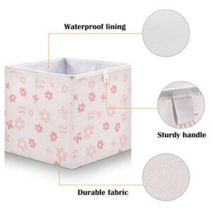 Kigai Pink Butterfly Daisy Storage Baskets, 16x11x7 in Collapsible Fabric Storage Bins Organizer Rectangular Storage Box for Shelves, Closets, Laundry, Nursery, Home Decor