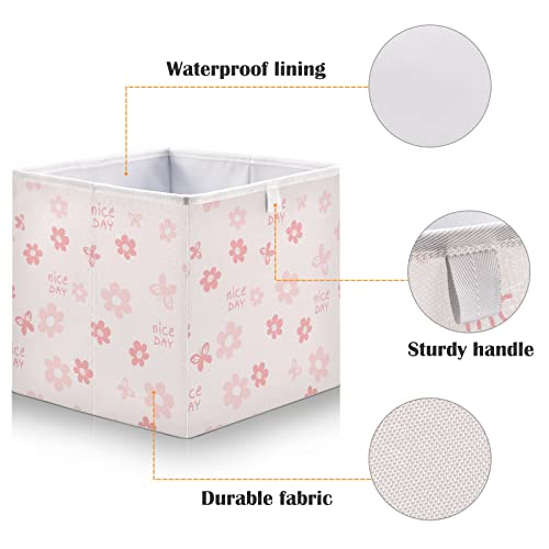 Kigai Pink Butterfly Daisy Storage Baskets, 16x11x7 in Collapsible Fabric Storage Bins Organizer Rectangular Storage Box for Shelves, Closets, Laundry, Nursery, Home Decor