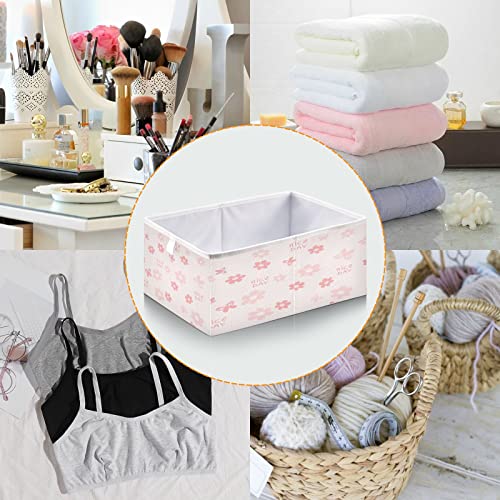 Kigai Pink Butterfly Daisy Storage Baskets, 16x11x7 in Collapsible Fabric Storage Bins Organizer Rectangular Storage Box for Shelves, Closets, Laundry, Nursery, Home Decor