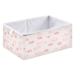 Kigai Pink Butterfly Daisy Storage Baskets, 16x11x7 in Collapsible Fabric Storage Bins Organizer Rectangular Storage Box for Shelves, Closets, Laundry, Nursery, Home Decor