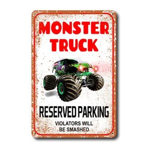 monster truck room decor for boys – 8×12 tin monster jam bedroom sign boy birthday decorations gifts vintage monster truck wall decor room for kids