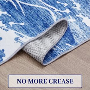 RUGSREAL Throw Area Rug 4x6 Indoor Outdoor Washable Rug Non Slip Low Pile Rug Non-Shedding Ocean Wave Pattern Carpet for Living Room Bedroom Kitchen Home Decor, 4' x 6' Blue