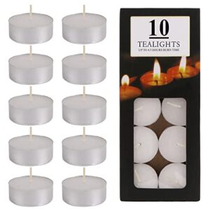 10pcs tea lights candles unscented tealight candles long lasting tea candles smokeless dripless small votive mini candles mess free candles for home decorative, shabbat, 4.5 hours, white