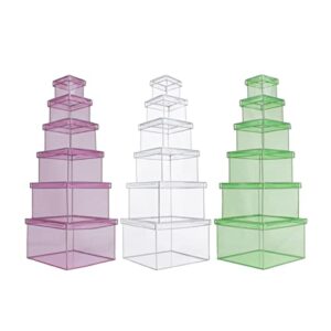 Stackable Pink Clear Cube Organizer, Set of 6 Transparent Box with Lids Assorted Sizes, Nesting Storage