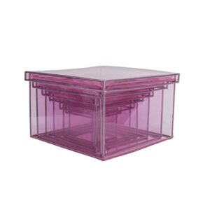 Stackable Pink Clear Cube Organizer, Set of 6 Transparent Box with Lids Assorted Sizes, Nesting Storage