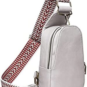 HDHTB Sling Bags Chest Bag for Women Small Crossbody Daypack, PU Leather Guitar Strap Purse, Shoulder Backpack for Traveling (Grey)