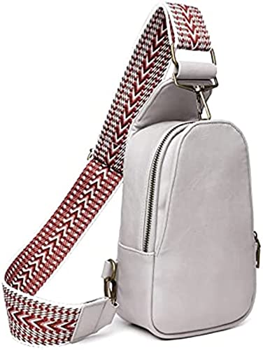 HDHTB Sling Bags Chest Bag for Women Small Crossbody Daypack, PU Leather Guitar Strap Purse, Shoulder Backpack for Traveling (Grey)