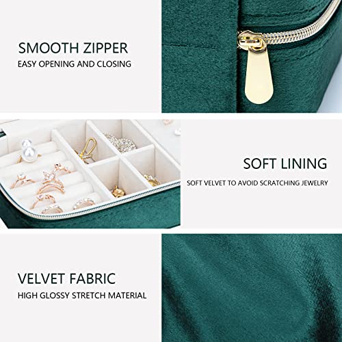 V-LAFUYLIFE Velvet Jewelry Box ,Small Travel Jewellery Box for Women,Portable Jewelry Case Organizer for Rings Bracelets Earrings Organizer（Green）