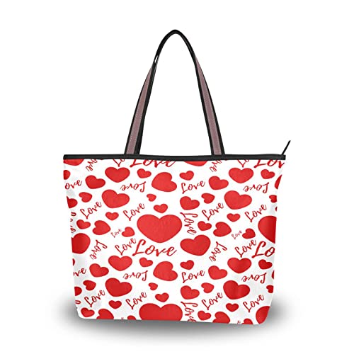 JSTEL Valentines Day Tote Bag for Women with Zipper,Heart Tote Bag Heart Purses and Handbags