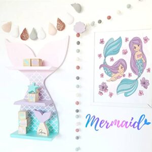 floating shelves for wall decor wood nursery shelves wall shelf unicorn mermaid room bedroom bathroom decor cute mermaid gifts for girls teen girl kids little baby nautical ocean beach theme (l)