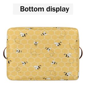 Yellow Bees Pattern Storage Baskets, 2 Pack Storage Bins with Durable Leather Handles Honeycombs Honey Bee Foldable Closet Organizer Bins for Clothing, Blanket, Comforters, Toys