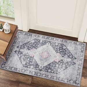 RUGSREAL Area Rug 2'x3' Machine Washable Rugs Grey Boho Rug Persian Distressed Entryway Rug Doormat Non Slip for Living Room, Bedroom, Bathroom, Kitchen, Floor Decoration Carpet Mat