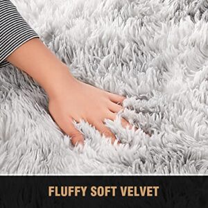 LFHHT Fluffy Area Rugs 8x10 Feet for Living Room Bedroom, Large Modern Indoor Soft Fuzzy Shaggy Carpet Shag Rugs Kids Girls Boys Classroom Nursery Dorm Room, Tie-Dyed Light Grey