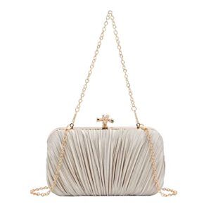 Freie Liebe Clutch Purses for Women Evening Bag Pleated Crossbody Purses Shoulder Bag with Chain Gold/Black/Silver