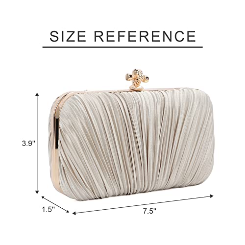 Freie Liebe Clutch Purses for Women Evening Bag Pleated Crossbody Purses Shoulder Bag with Chain Gold/Black/Silver