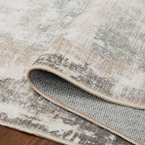 RUGSREAL Area Rug 8' x 10' Machine Washable Modern Abstract Rug Indoor Contemporary Floor Cover Carpet Rug Velvet Mat Foldable Accent Rug for Living Room Bedroom Dining Room, Taupe/Grey