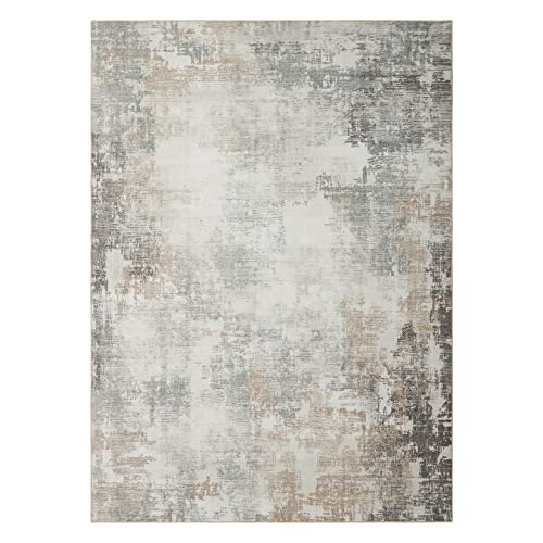 RUGSREAL Area Rug 8' x 10' Machine Washable Modern Abstract Rug Indoor Contemporary Floor Cover Carpet Rug Velvet Mat Foldable Accent Rug for Living Room Bedroom Dining Room, Taupe/Grey