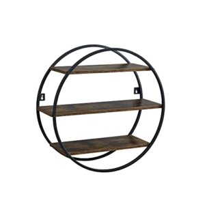 MUSEHOMEINC Floating Shelves for Wall Decors with 3 Tier Decorative Geometric Circle Metal, Wooden Wall Mounted Shelves for Bedroom, Living Room Or Bathroom, Rustic Farmhouse Decor/Small Shelf