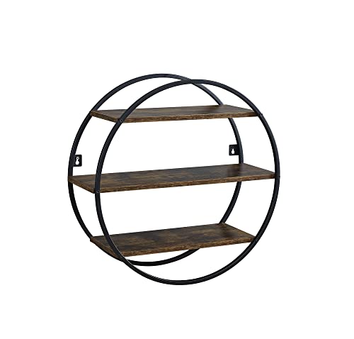 MUSEHOMEINC Floating Shelves for Wall Decors with 3 Tier Decorative Geometric Circle Metal, Wooden Wall Mounted Shelves for Bedroom, Living Room Or Bathroom, Rustic Farmhouse Decor/Small Shelf