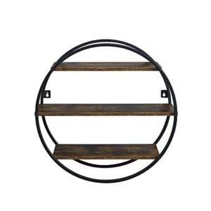 MUSEHOMEINC Floating Shelves for Wall Decors with 3 Tier Decorative Geometric Circle Metal, Wooden Wall Mounted Shelves for Bedroom, Living Room Or Bathroom, Rustic Farmhouse Decor/Small Shelf