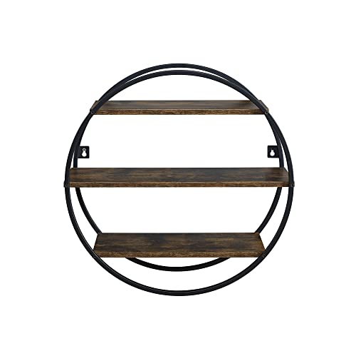 MUSEHOMEINC Floating Shelves for Wall Decors with 3 Tier Decorative Geometric Circle Metal, Wooden Wall Mounted Shelves for Bedroom, Living Room Or Bathroom, Rustic Farmhouse Decor/Small Shelf