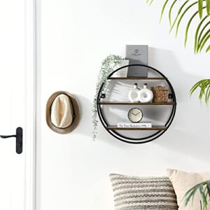 MUSEHOMEINC Floating Shelves for Wall Decors with 3 Tier Decorative Geometric Circle Metal, Wooden Wall Mounted Shelves for Bedroom, Living Room Or Bathroom, Rustic Farmhouse Decor/Small Shelf