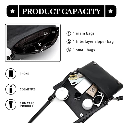 KUANG! Black Dark Punk Style Shoulder Bag Pu Leather Wristlets Clutch Purse Fashion Rivets Handbags