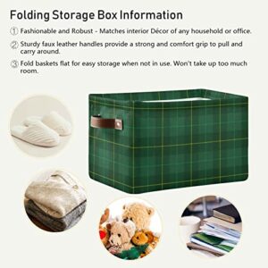 Kigai Collapsible Storage Basket with Handles, Dark Green Tartan Plaid Canvas Fabric Storage Bins Toys Clothes Organizer for Bedroom, Nursery, Shelves, Closets (1PACK)