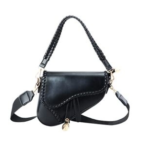 wog2008 women saddle bag purses trendy black saddle shoulder bag leather crossbody bag white vintage satchel handbags