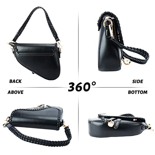 WOG2008 Women Saddle Bag Purses Trendy Black Saddle Shoulder Bag Leather Crossbody bag White Vintage Satchel Handbags