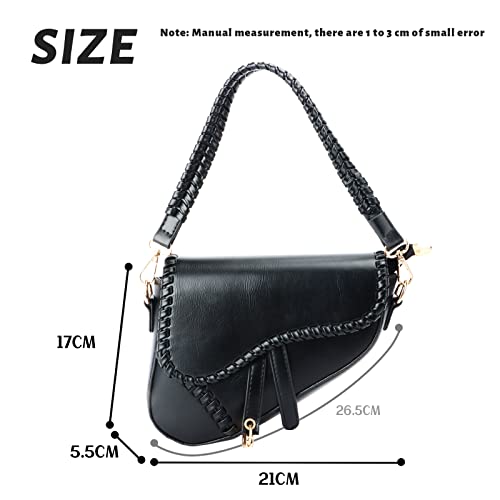 WOG2008 Women Saddle Bag Purses Trendy Black Saddle Shoulder Bag Leather Crossbody bag White Vintage Satchel Handbags