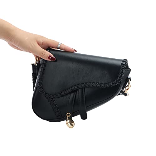 WOG2008 Women Saddle Bag Purses Trendy Black Saddle Shoulder Bag Leather Crossbody bag White Vintage Satchel Handbags