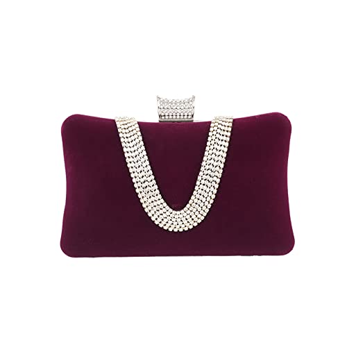 CORIOS Velvet Evening Bag for Women Rhinestone Clutch Bag Sparkly Handbag Bridal Wedding Purse Glitter Shoulder Bag Elegant Crossbody Bag for Wedding Banquet Cocktail Party Prom Purple