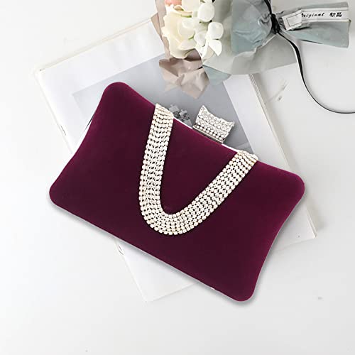 CORIOS Velvet Evening Bag for Women Rhinestone Clutch Bag Sparkly Handbag Bridal Wedding Purse Glitter Shoulder Bag Elegant Crossbody Bag for Wedding Banquet Cocktail Party Prom Purple