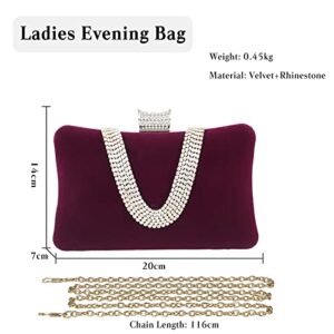 CORIOS Velvet Evening Bag for Women Rhinestone Clutch Bag Sparkly Handbag Bridal Wedding Purse Glitter Shoulder Bag Elegant Crossbody Bag for Wedding Banquet Cocktail Party Prom Purple