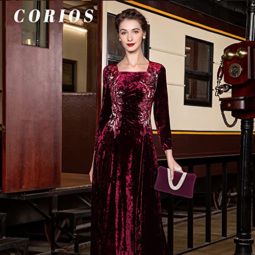 CORIOS Velvet Evening Bag for Women Rhinestone Clutch Bag Sparkly Handbag Bridal Wedding Purse Glitter Shoulder Bag Elegant Crossbody Bag for Wedding Banquet Cocktail Party Prom Purple