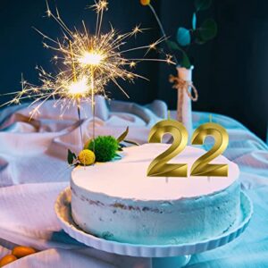 Gold 22 Birthday Candles,Gold Number 22nd Cake Topper for Birthday Decorations Party Decoration