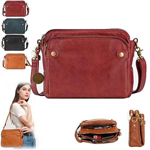 UIRPK Crossbody Leather Shoulder Bags and Clutches,Three-Layer Leather Crossbody Shoulder & Clutch Bag. (Burgundy,one Size)