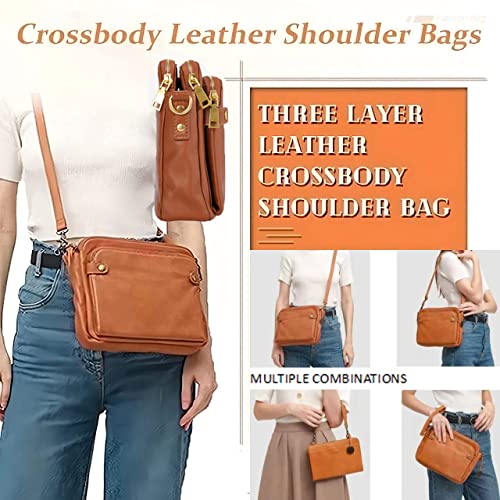 UIRPK Crossbody Leather Shoulder Bags and Clutches,Three-Layer Leather Crossbody Shoulder & Clutch Bag. (Burgundy,one Size)