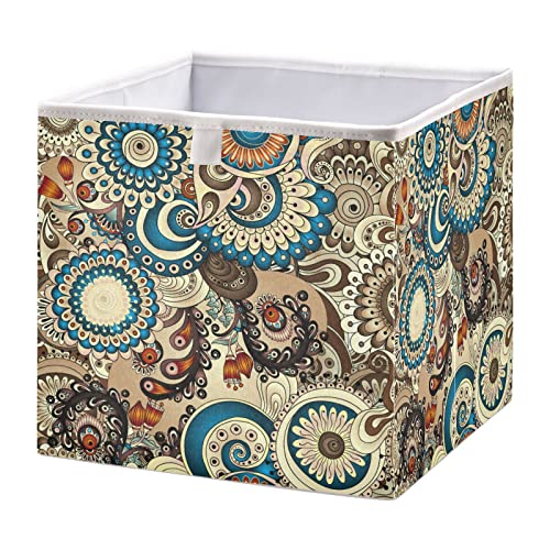 Kigai Paisley Cube Storage Bins - 11x11x11 In Large Foldable Storage Basket Fabric Storage Baskes Organizer for Toys, Books, Shelves, Closet, Home Decor